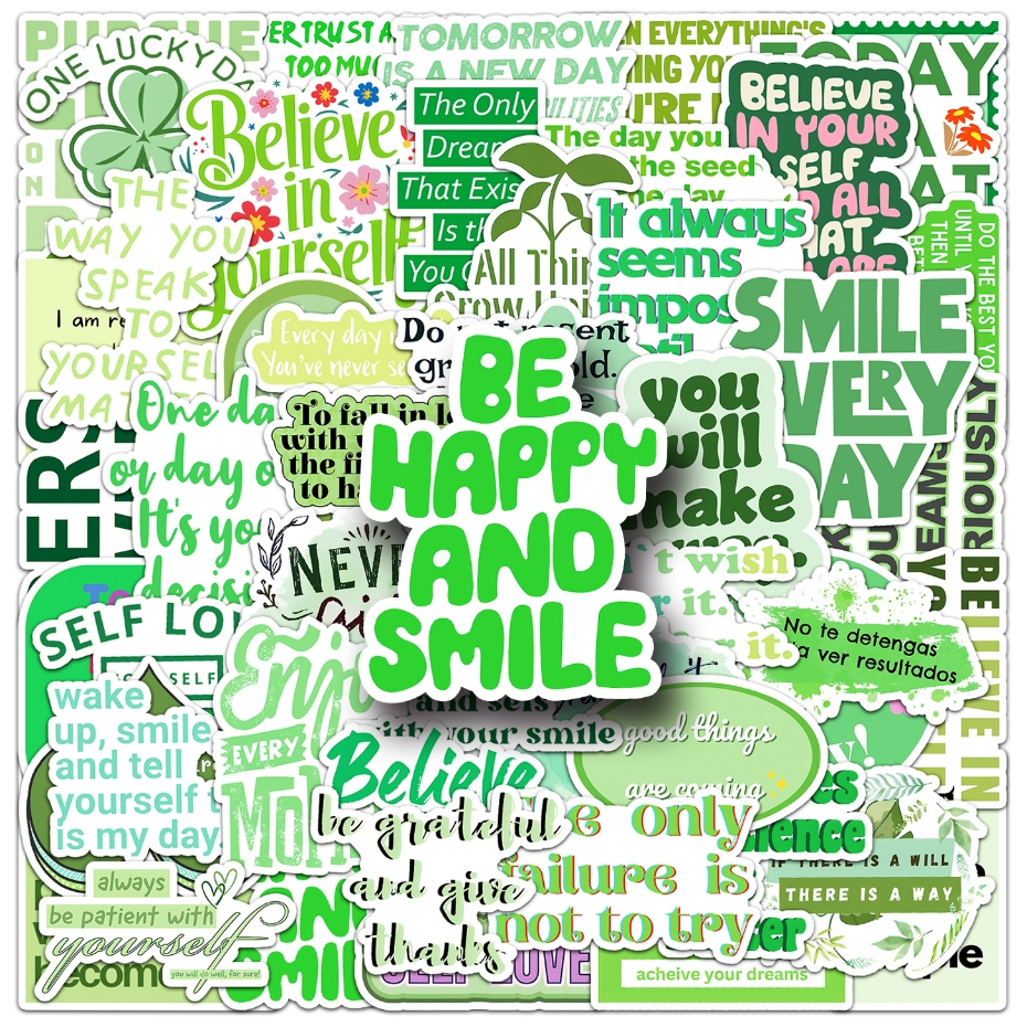Funny 50 Piece Inspirational English Slogan Green Stickers Waterproof ...