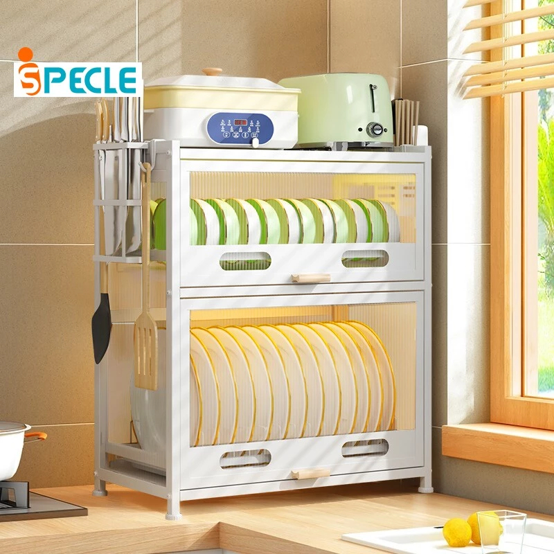 iSPECLE Dish Rack with Cover Dish Drainer Kitchen Storage Cabinet with ...