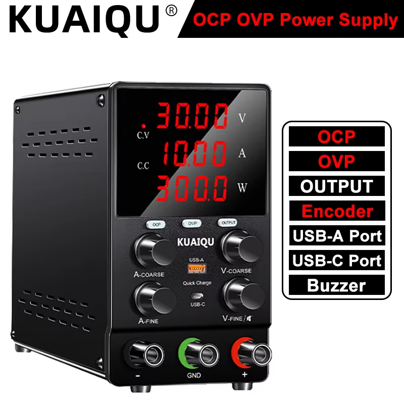 KUAIQU OCP Lab 30V 10A Bench Power Supply OVP OUTPUT USB-A Quick ...