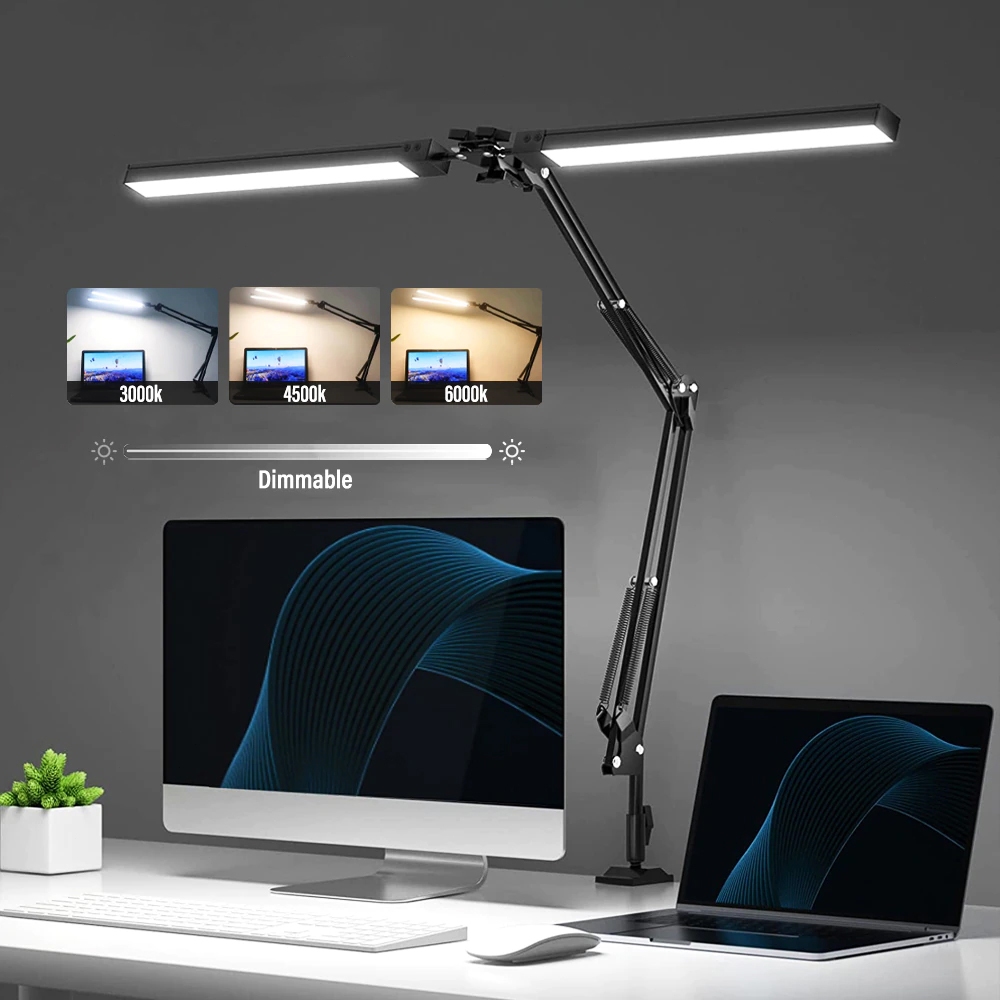 Powdeom Table Lamp Double Led Reading Desk Lamp 24W Dimmable Swing Arm ...