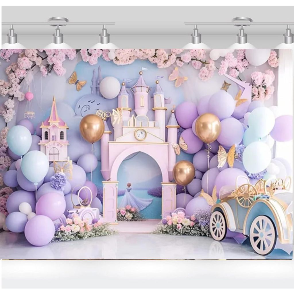 Princess Castle Backdrop Photography Flower Pink Floor Decorations ...