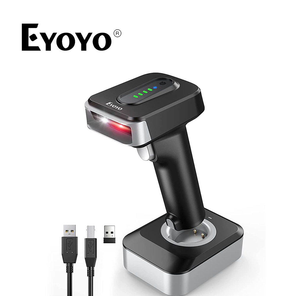 Eyoyo Wireless Barcode Scanner, 3 in 1 2D Bluetooth Barcode Scanner with 2500mAh Battery, Power ...