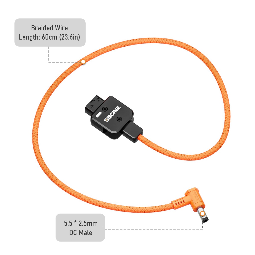 ZGCINE D-Tap to 5.5*2.5mm DC Connector Power Cable 60cm Length 180 ...