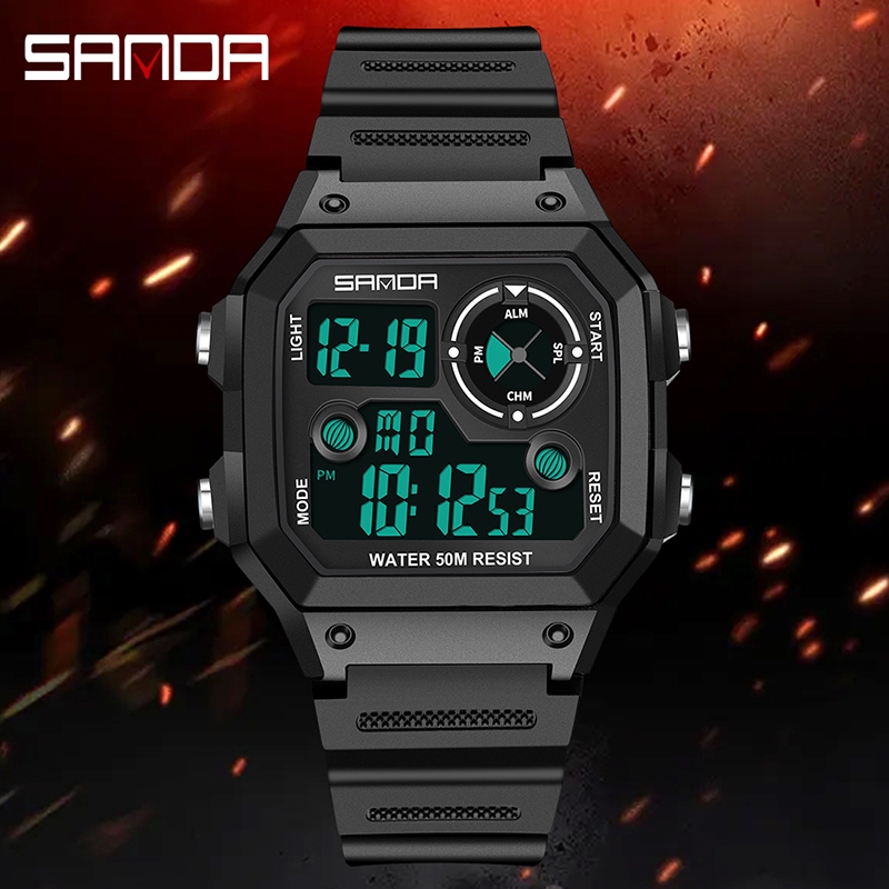 SANDA LED Digital Display Waterproof Men Watch 418-2 | Shopee Malaysia