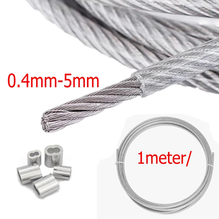 1meter 0.4mm-5mm PVC Coated 304 Stainless Steel Wire Rope Soft Fishing ...