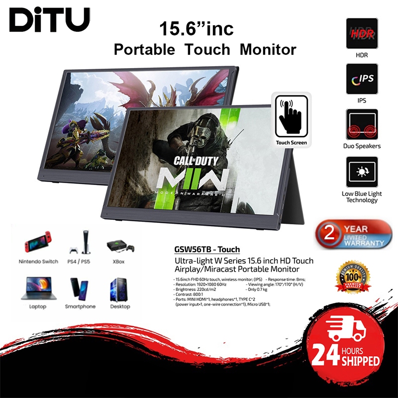 DITU Portable Monitor 14/15.6''TouchScreen LED FULL HD Gaming Monitor ...