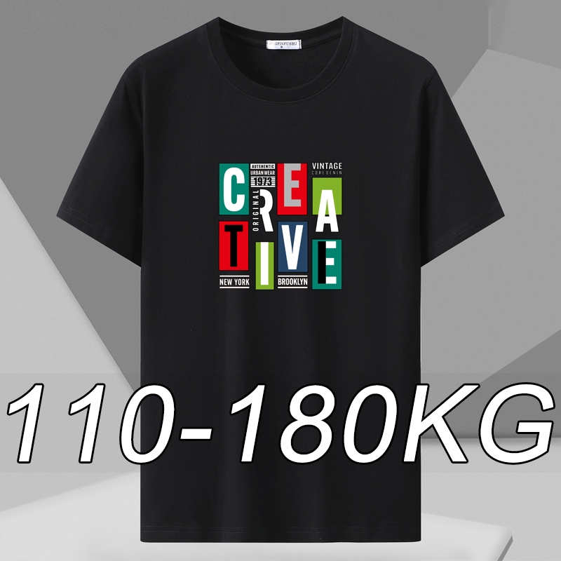 Men Oversized T-shirt Plus Size 4XL 5XL 6XL 7XL Printed Tees for 110-175kg Autumn Summer Cotton ...