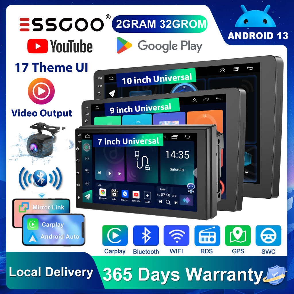 ESSGOO 2+32GB Video Output Carplay Android Auto 2 Din Car Player 7"/9"/10" IPS Screen Multimedia ...