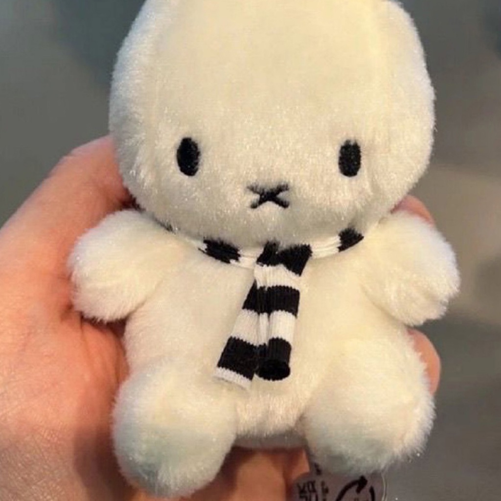 Miffy black and white striped scarf pendant cute doll super cute mini white rabbit plush doll ...