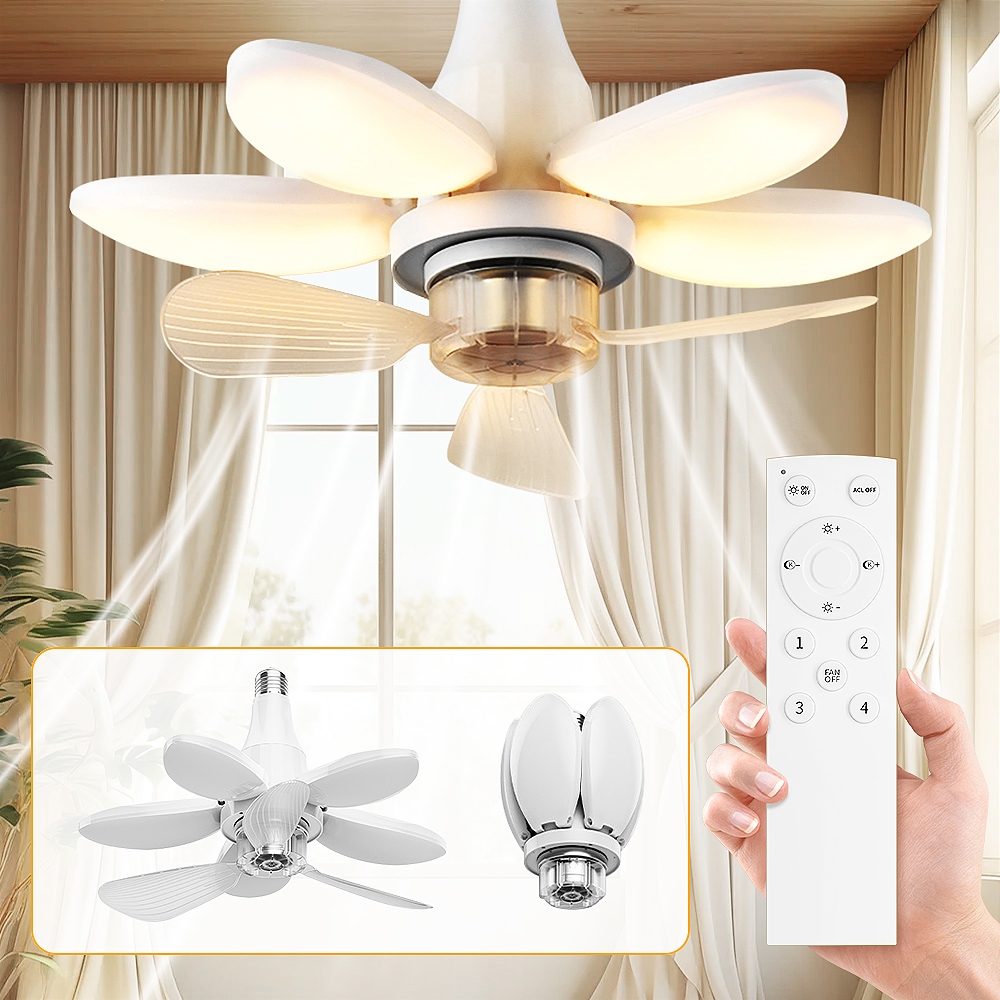 Folding fan light 5 leaves adjustable in four levels E27 screw fan ...