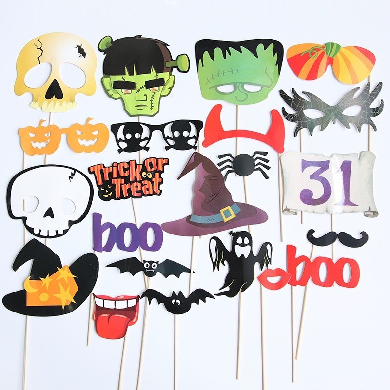 2025 New Halloween Party Decoration Handheld Photo Props Mask Skull ...