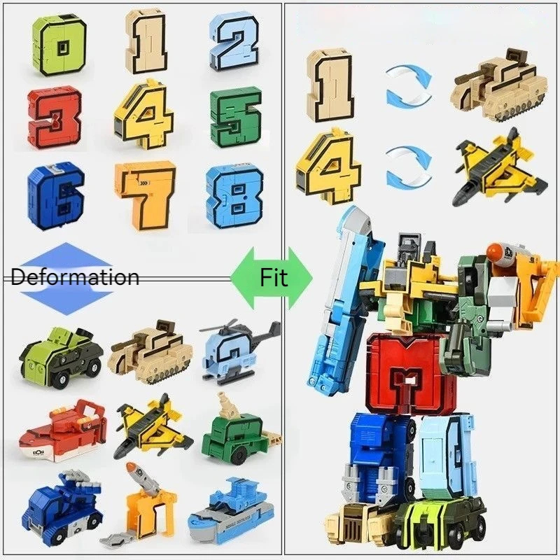 DIY Number Deformation Robot Toys Educational Assembly Building Blocks ...
