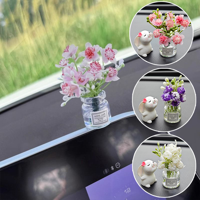 Car Decoration Garnish Mini Faux Flower Vase and Rabbit Car Dashboard ...