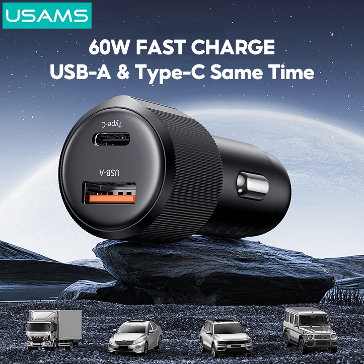 USAMS USB A + C Dual Ports Fast Charging Car Charger (30W/60W) | Shopee ...