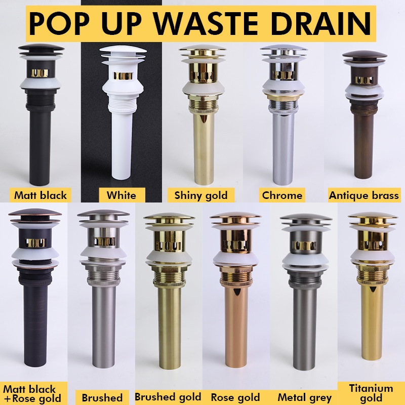 Long Pop Up Waste Drain Brass Body with Net Bracket Cage Wash Basin ...