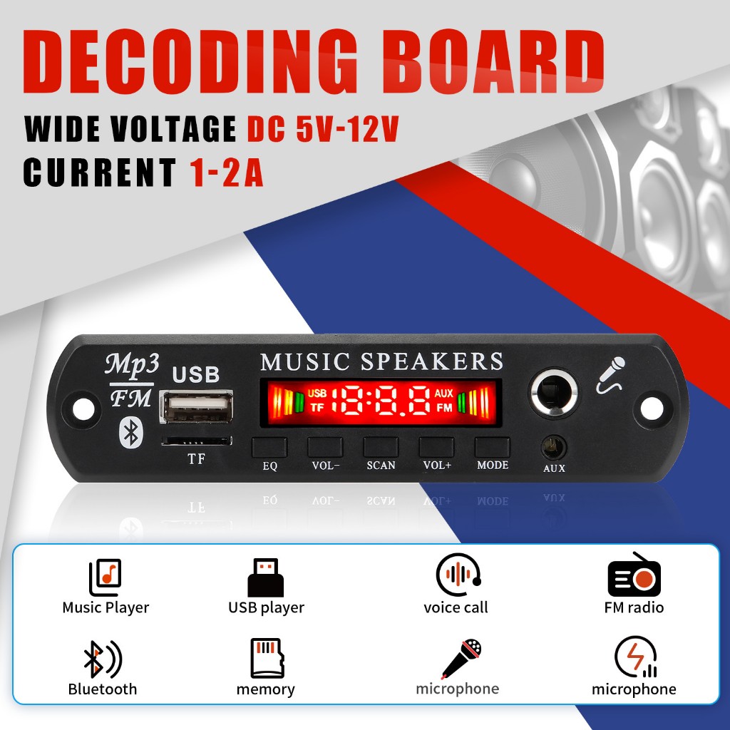 Bluetooth 5.3 MP3 WMA APE Decoder Board Clock Time Display Microphone ...