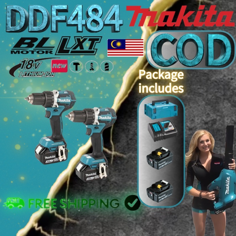 Makita 18V DDF484 Rechargeable Cordless Electric Drill Bit, Brushless ...