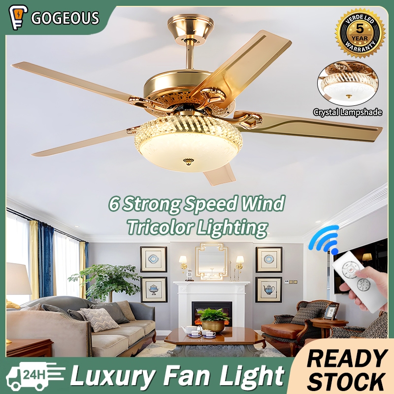 Modern 52/42 Inch Luxury Crystal Ceiling Fan Dc Motor Strong Wind kipas ...