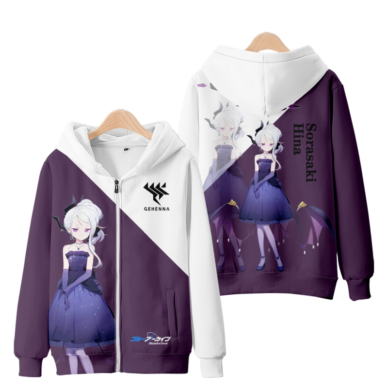 New Anime Blue Archive Sorasaki Hina Zipper Hoodie Japanese Men's ...