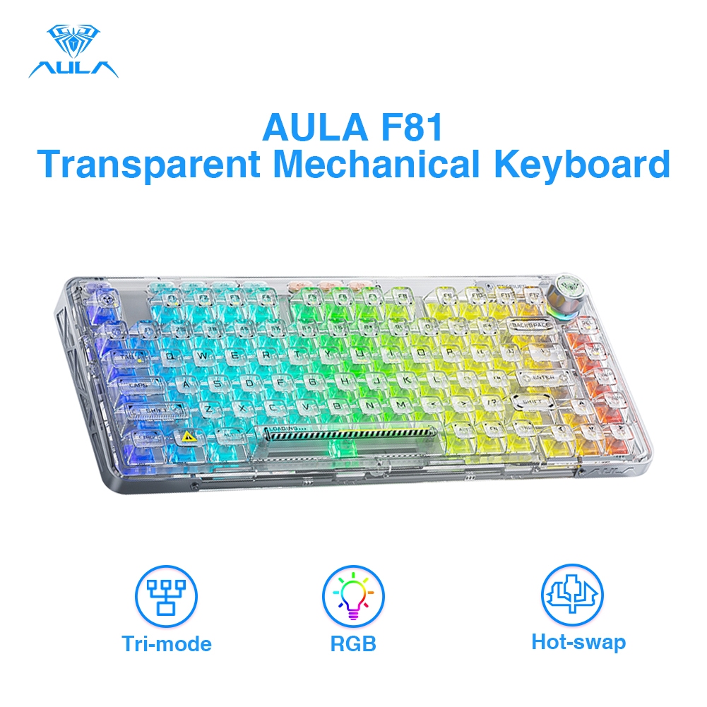 AULA F81 Transparent Mechanical Keyboard Wireless Hot-swap 3 Mode ...