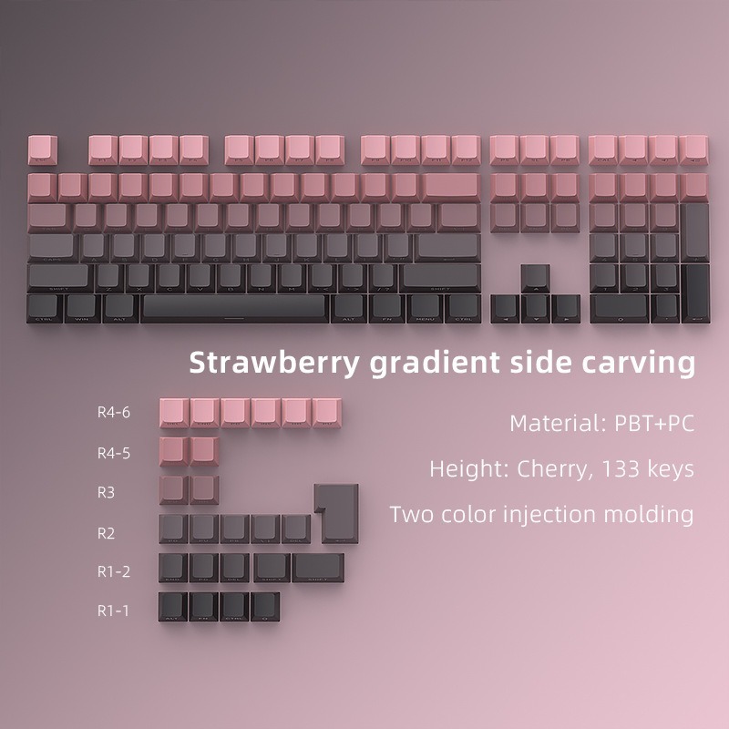 -LWMY- Strawberry Mechanical Keyboard Side Printing Keycap Doubleshot ...