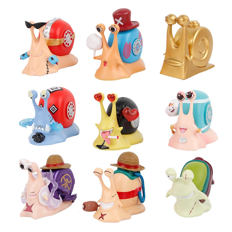 9Pcs/Set 8cm Eiichiro Oda Anime One Piece Figure Luffy Den Den Mushi ...