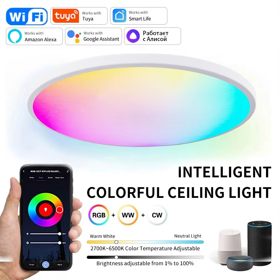 Tuya WIFI Smart LED Round Ceiling Lamp Dimming RGB Panel Light APP ...