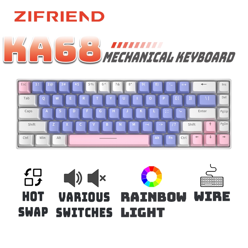 ZIFRIEND KA68 Mechanical Keyboard 68 Keys Mix Light Hotswap Wired ...