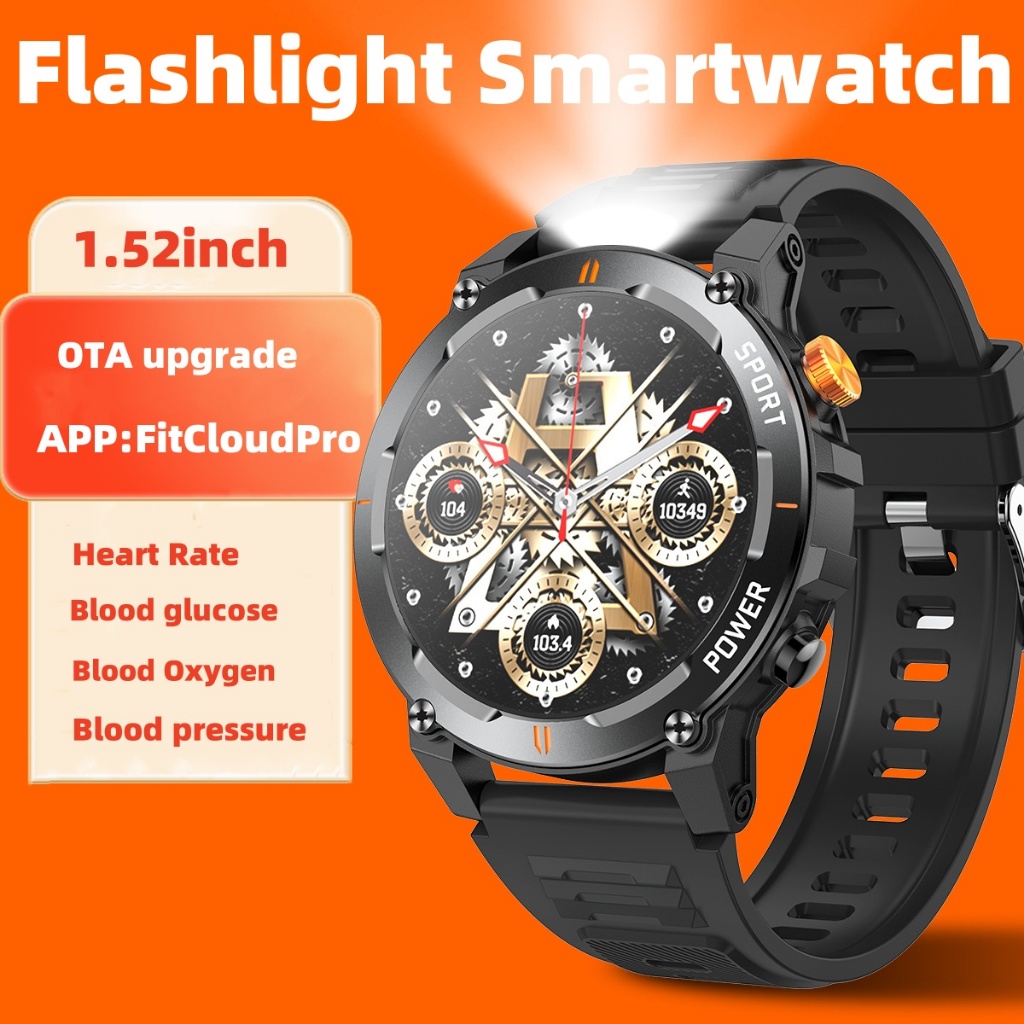 2024 New Men's Outdoor Military Flashlight Bluetooth Call Smart Watch ...