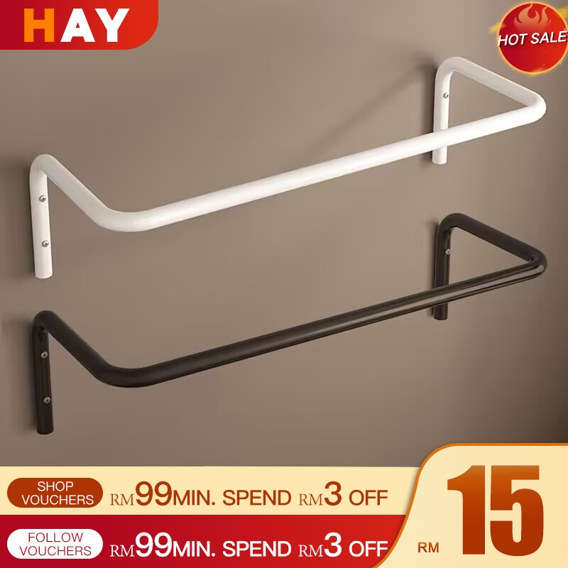 Clothes Bar 120/100/80/60cm Clothes Rack Wall Mounted Clothes Bar Besi ...