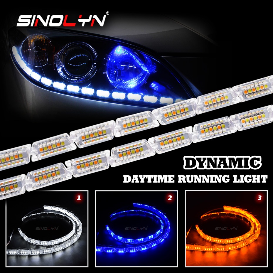 3 Colors LED Daytime Running Lights Cars DRL Headlight Liner Strip ...