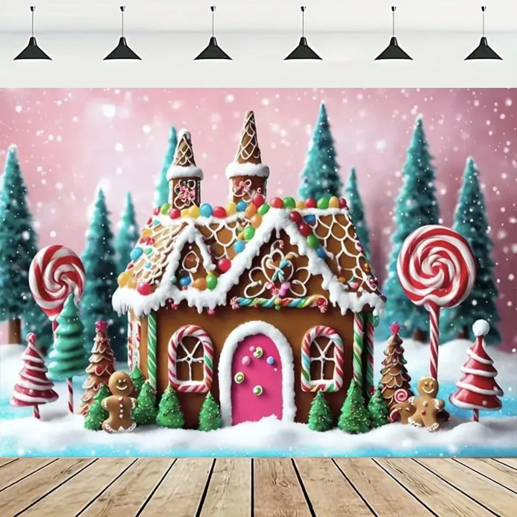 7x5ft Christmas Winter Gingerbread House Photography Backdrops ...