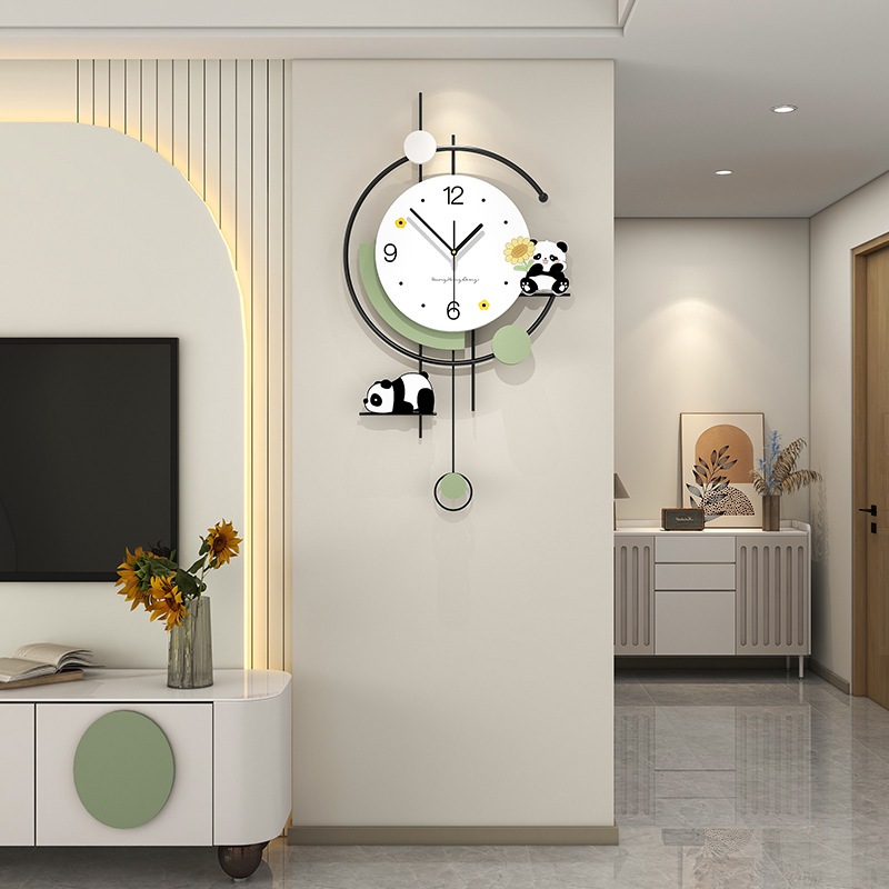 Cream Style Wall Clock Living Room High-End Home Creative Panda ...