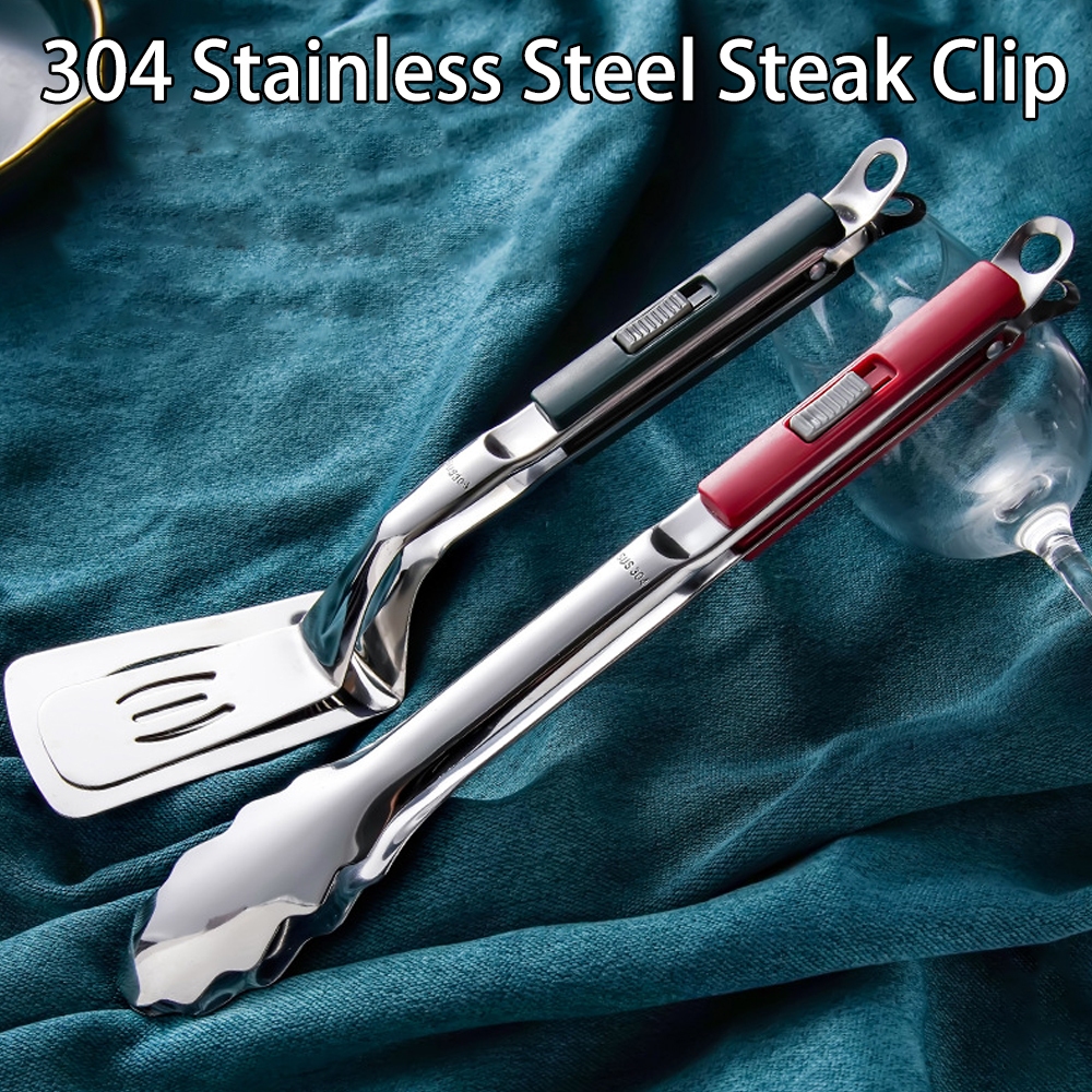 Durable Food Tong Slider Lock Steak BBQ Tongs 304 Stainless Steel Fried ...