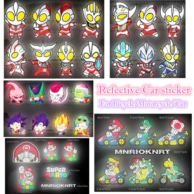 Q-version Ultraman/Dragon Ball/Mario Kart reflective car sticker helmet ...