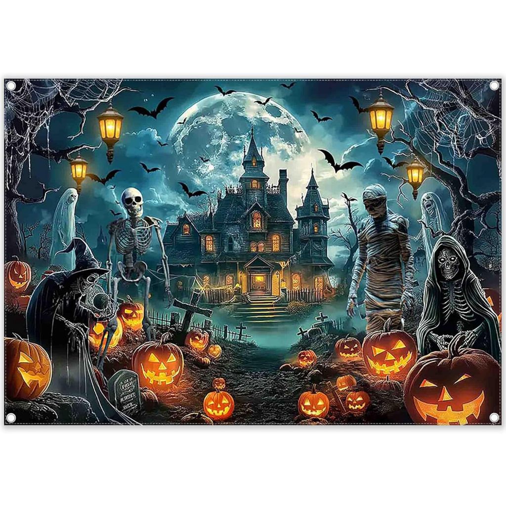 7x5ft Halloween Photography Backdrop Scary Moon Night Zombies Pumpkin ...