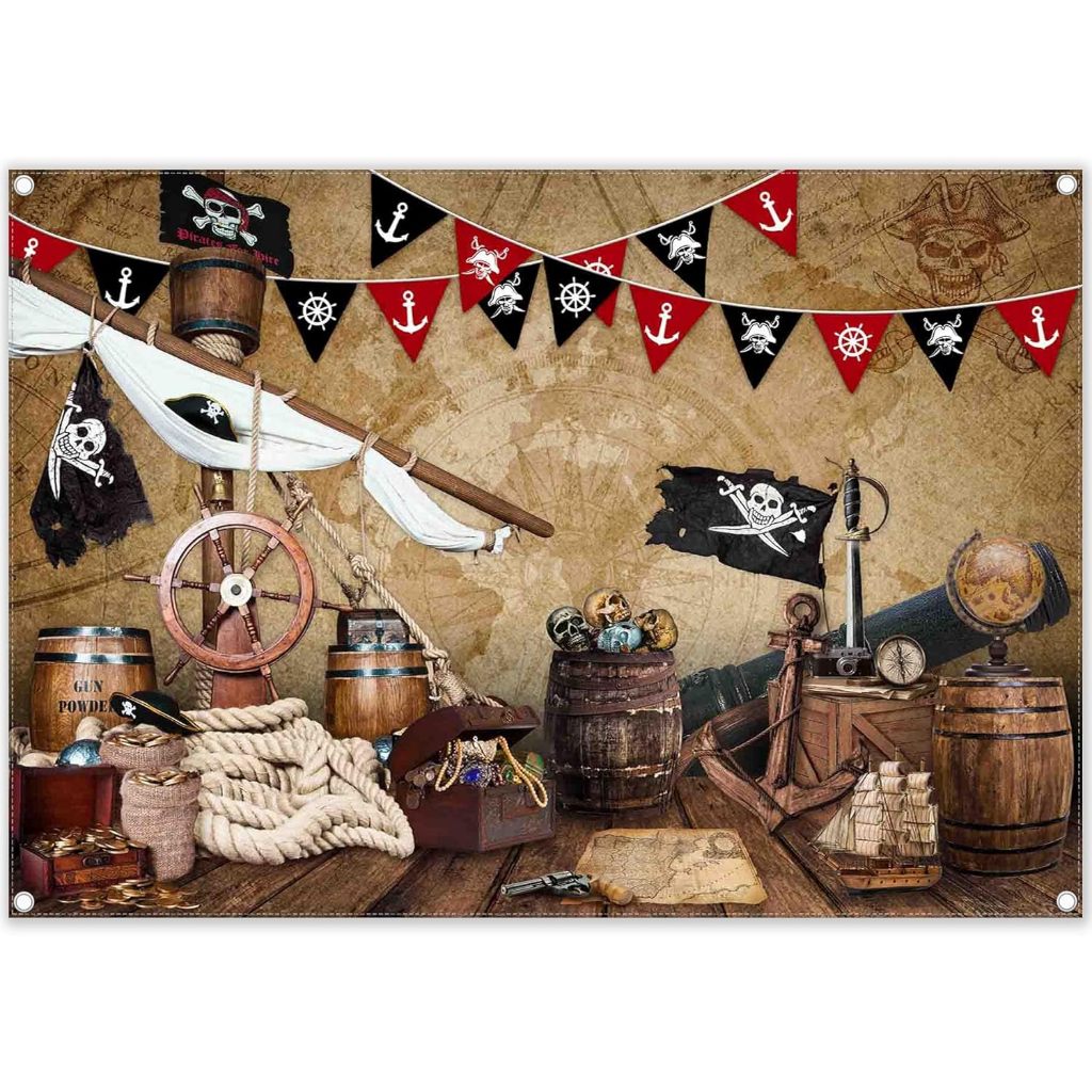 7x5ft Polyester Halloween Pirate Photography Backdrop Nautical Treasure ...