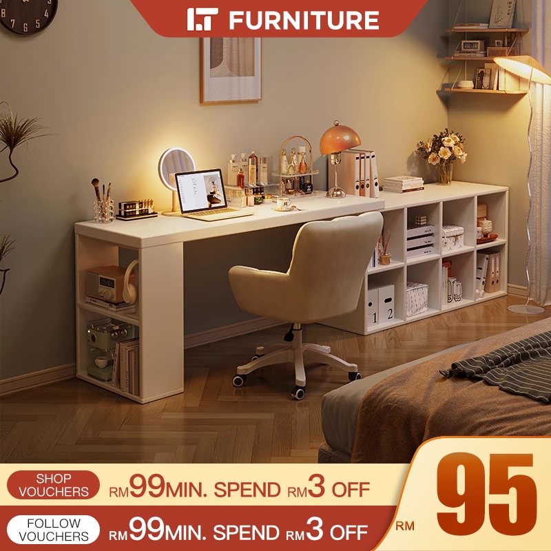 Meja Belajar Study Table with Bookshelf Dressing Table L Shape Table ...