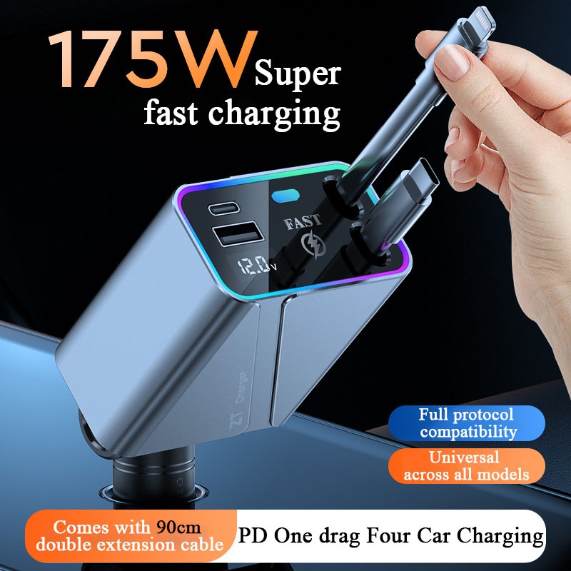 Car Charger 175 W Breathing Atmosphere Light 1 Drag 4 Car Fast Charging ...