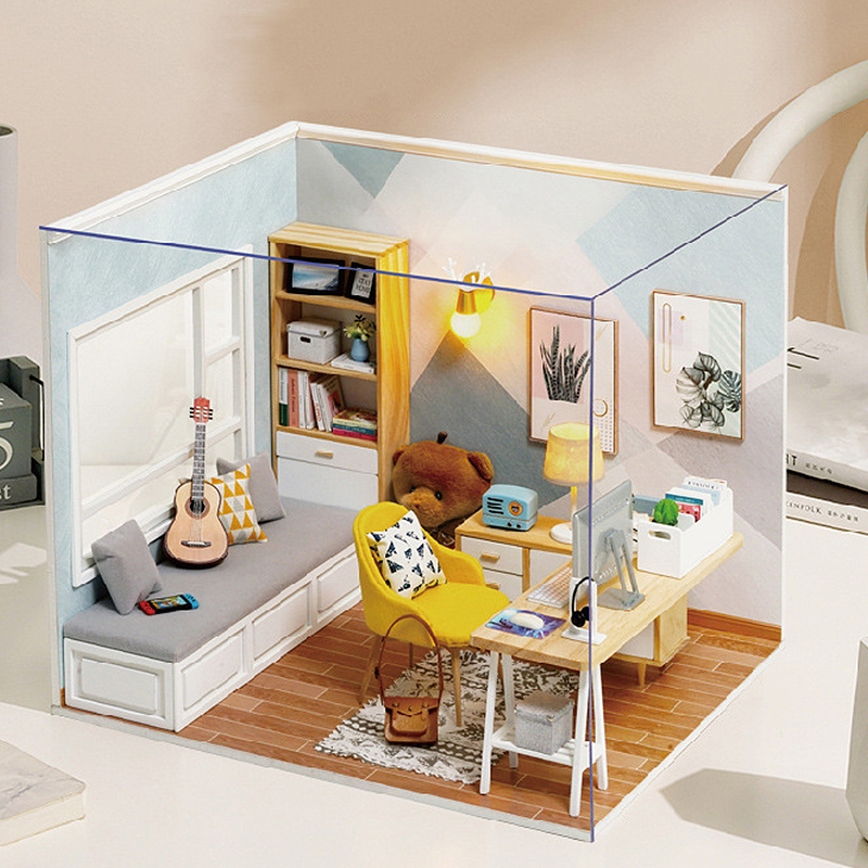 Wooden Miniature Doll House DIY Small House Kit Making Room Toys 3D ...