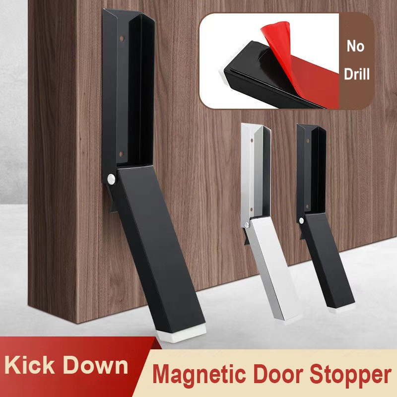 No Drill Kick Down Stainless Steel Door Stopper for Heavy Doors Punch ...