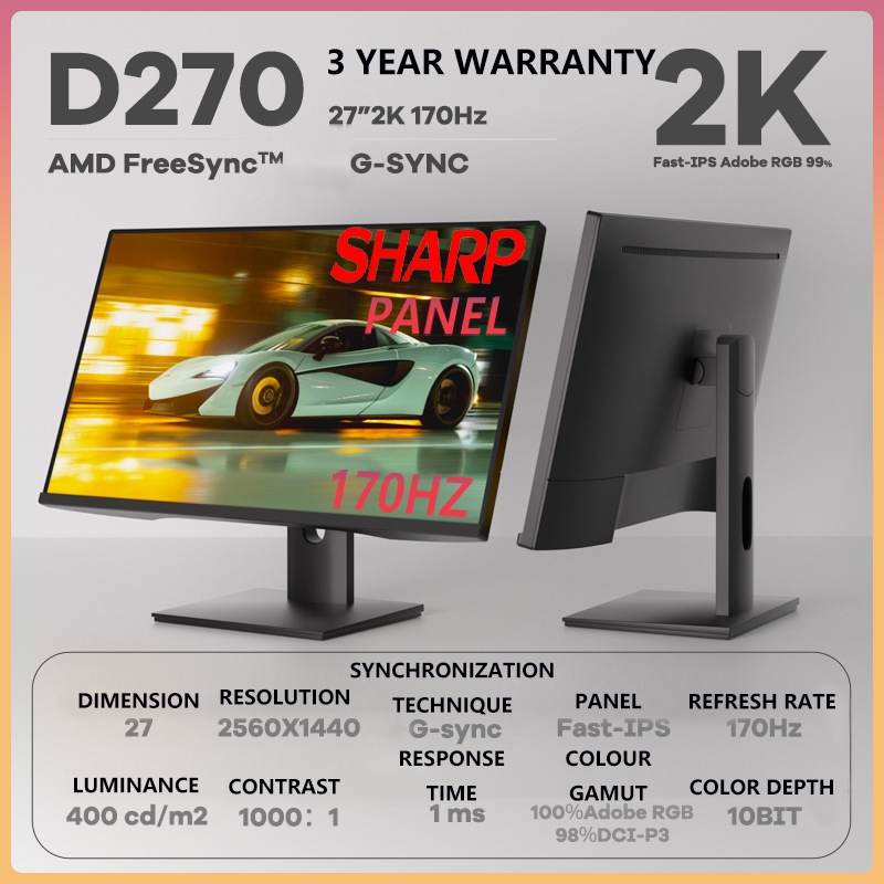 [ready stock]27" 2K 170hz E-Sports monitor Fast IPS SHARP Panel PC laptop gaming HDR400 100 ...