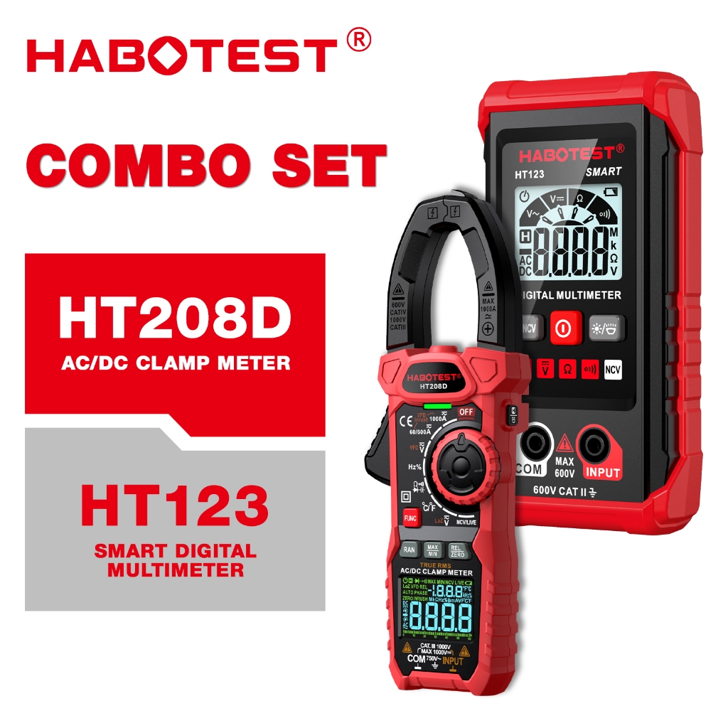 HABOTEST HT208 HT123 Clamp Multimeter Amp Meter 1000V/1000A AC/DC True ...