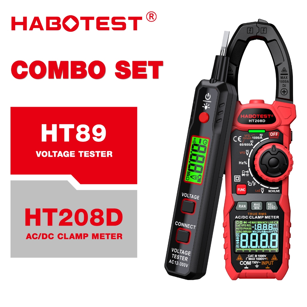 HABOTEST HT208D HT89 Test Pen Digital Clamp Meter Pro 1000A 1000V AC DC ...