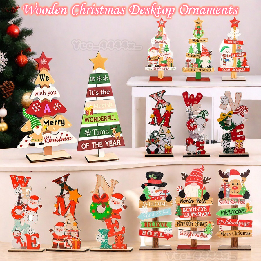 Wooden Merry Christmas Sign Table Decoration Santa Table Letter ...