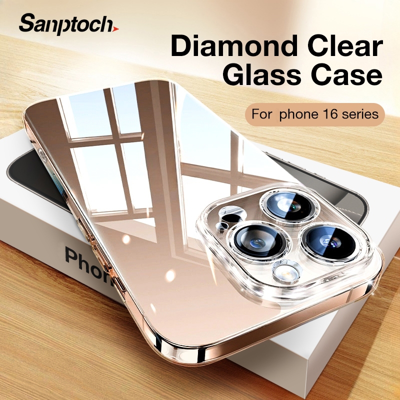 Sanptoch Slim Diamond Glass Clear Phone Case For iPhone 17 16 15 14 13 ...