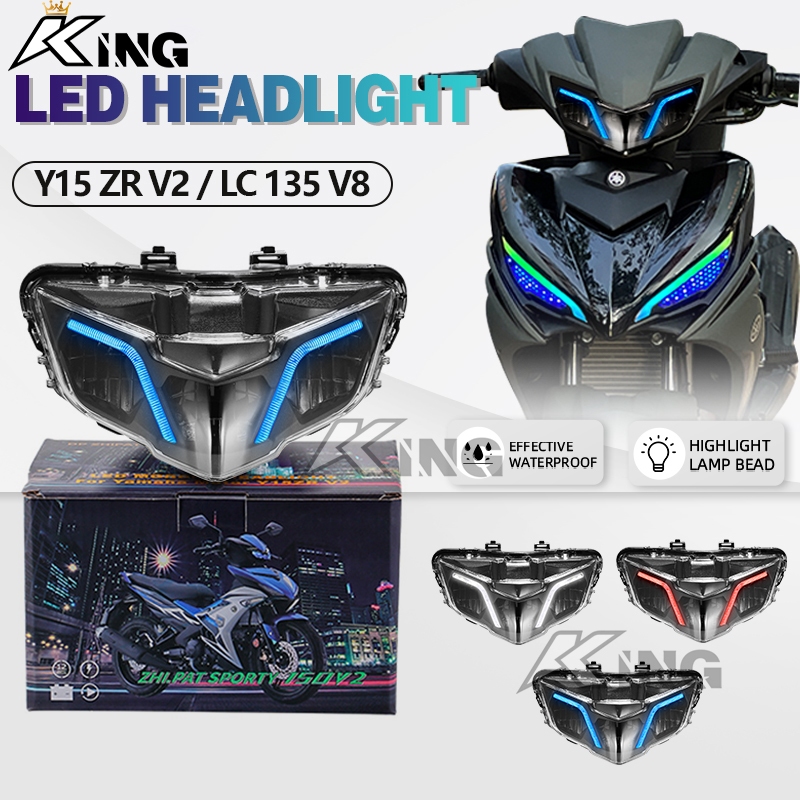 NEW Y15 V2 LED HEAD LAMP Y15ZR LC135 V8 Y15ZR LAMPU DEPAN SMOKE HEADLAMP RED/WHITE/BLUE LIGHT ...