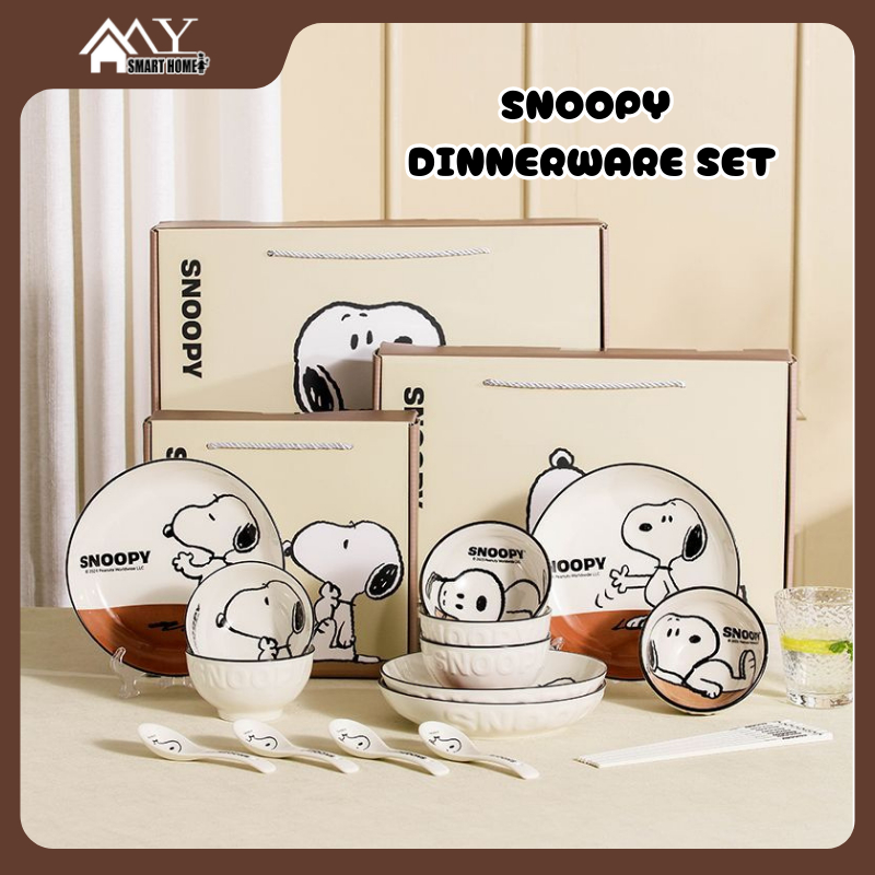 SNOOPY Plates and Bowls Set Dinnerware Gift Set Minimalist Rice Bowl ...