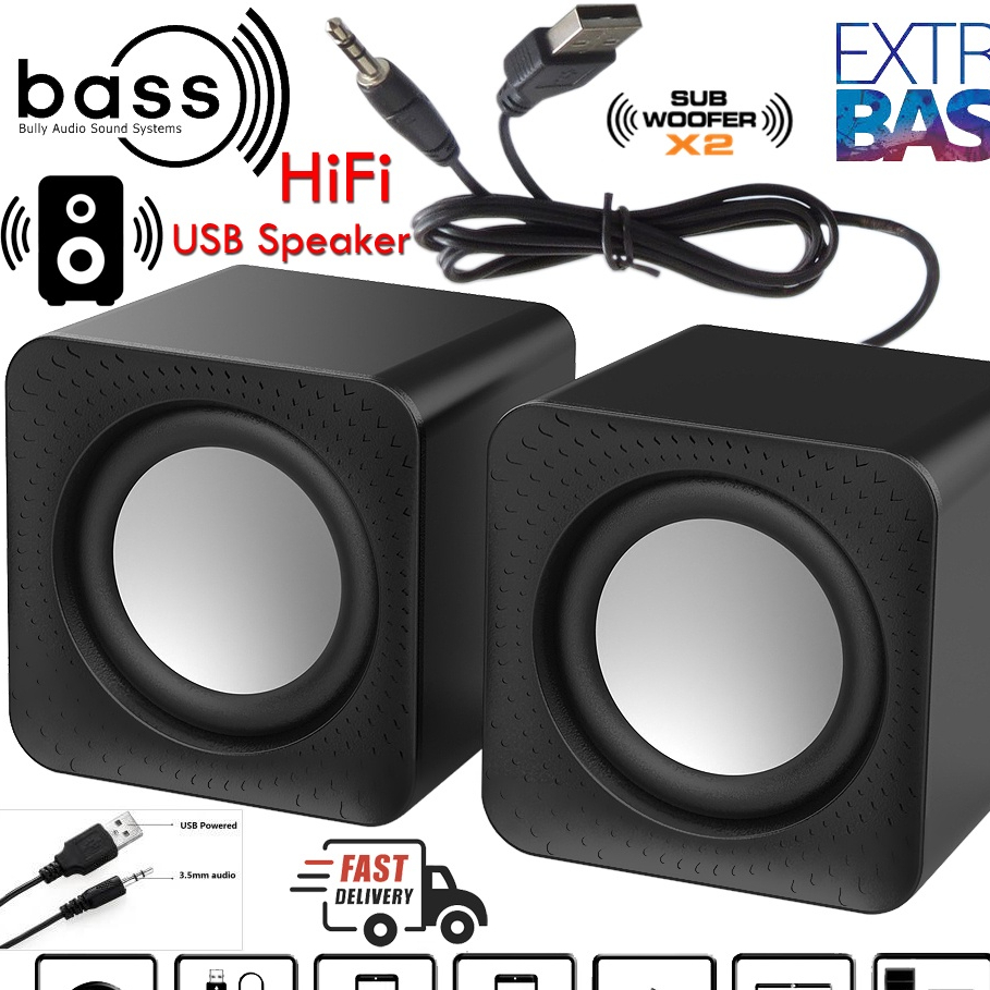 HiFi Speaker Computer Speaker with Volume Control Wired USB Speaker 3D ...
