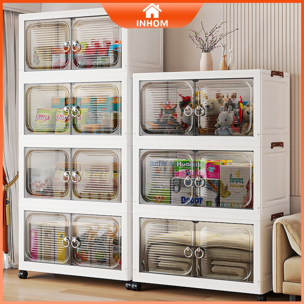 L58/63cm (2-6 Layers) Foldable Multipurpose Stackable Storage Cabinet 2 ...